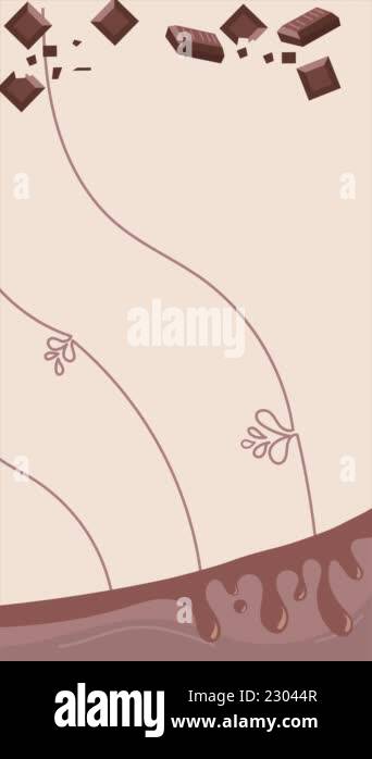 Animation of vertical background of melted dark chocolate and broken ...