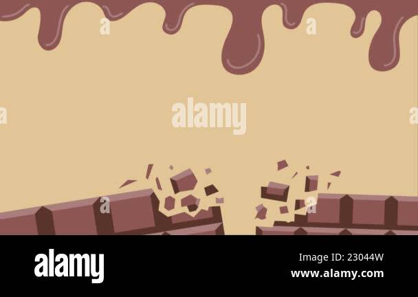Animation of broken dark chocolate background with chocolate liquid ...