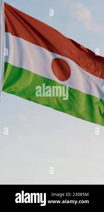 Niger Niamey Flag Vertical Cinematic Realistic Waving Dolly Out Blue ...
