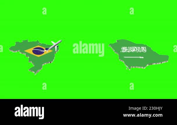 Animation Of Flight From BRAZIL To SAUDI ARABIA Stock Video Footage - Alamy