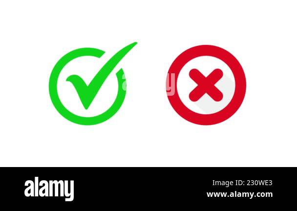Green Check Mark and Red Cross Symbol - Approval and Rejection animated icon Stock Video Footage ...