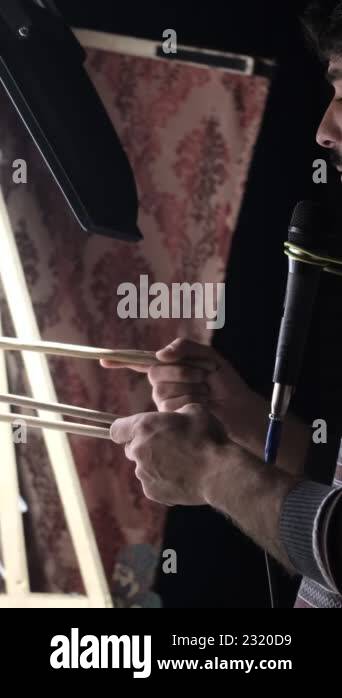 Conventional theater artist and his puppets, voice actor performing ...