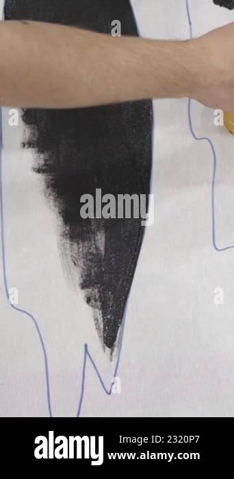 Artist painting the painting with slow motion brush strokes, canvas ...