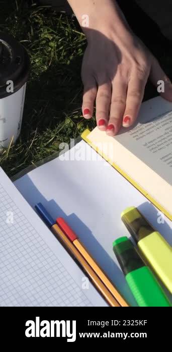 Student studying on grass, study environment on natural desk, exam ... Student studying on grass, study environment on natural desk, exam ...