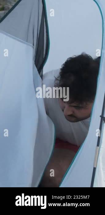 Man get out of tent, image of man opening his mouth, getting out of the ...