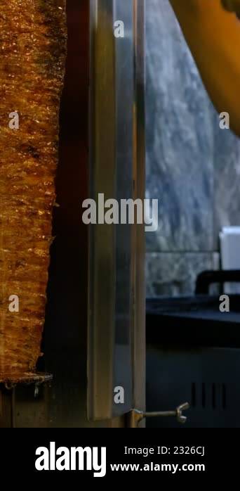Turkish doner, Meat doner cut close-up videos, cutting hanging doner ...