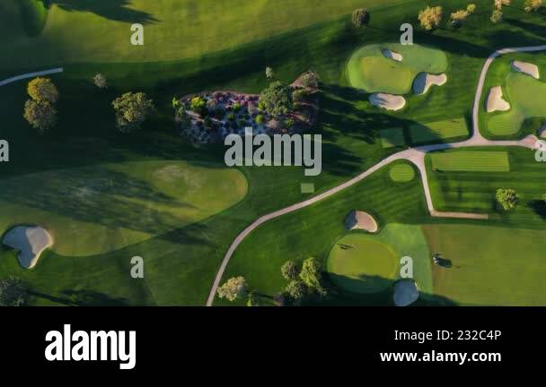 Aerial 4k. This video shows an aerial view of a scenic golf course with ...