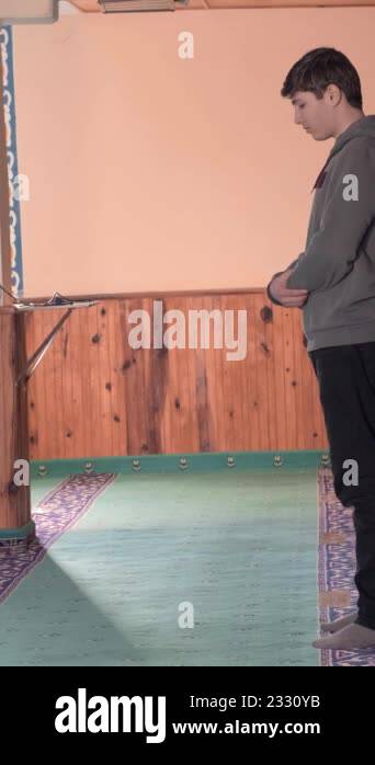 View of the young person praying in the mosque from different angles ...