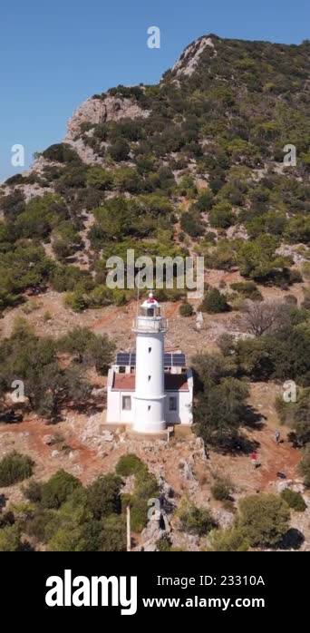 Lookout watchful lighthouse positioned on the summit in Antalya ...