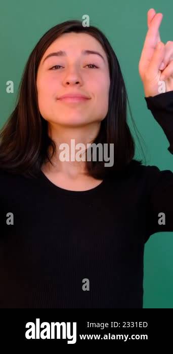 Woman finger request, cute pretty woman hopes for the best resuts and ...