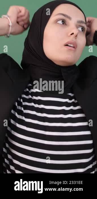 Muslim woman get angry and bored, angry girl in front of chroma key ...