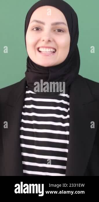 Islamic person exciting, girl feeling amazing in front of isolated ...