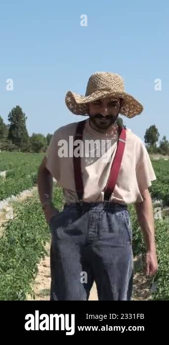 Farmer making like sign, man with straw hat making a happy sign with ...