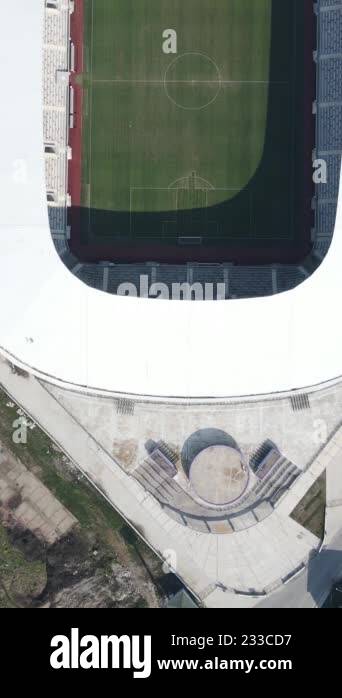 Aerial drone view of Ordy city newly built football stadium in Turkey ...