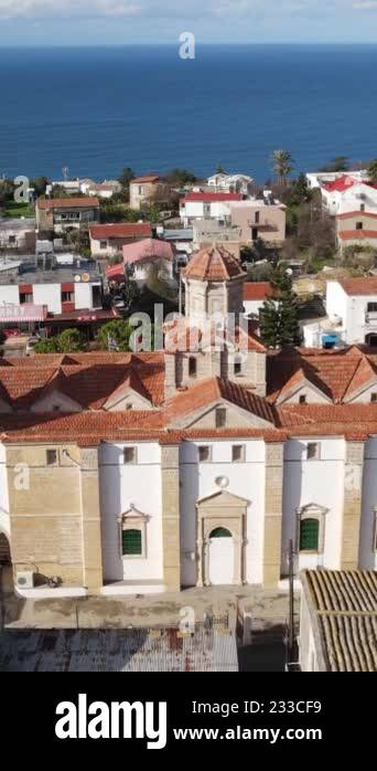 Drone view of Esentepe Mosque, an important religious place of Cyprus ...