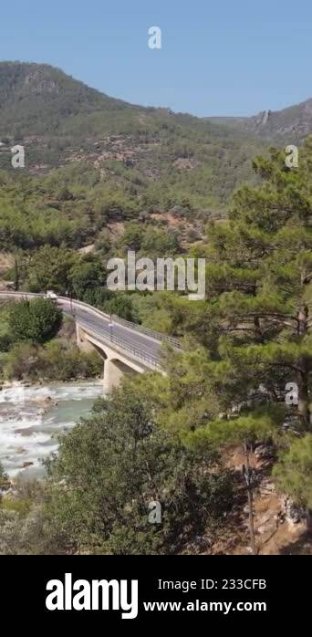 Aerial River In Mountain, waterway in green nature, natural habitat ...