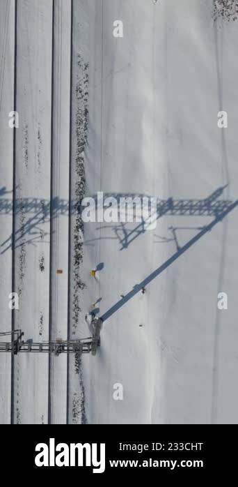 Drone view of the railway and station points in the middle of the wide ...