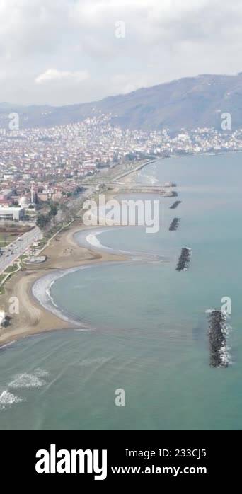 Aerial drone view of seaside cityscape Ordu, city by the coast, view of ...