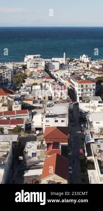 Aerial drone view of Kyrenia, the city of Cyprus, layout of cities on ...