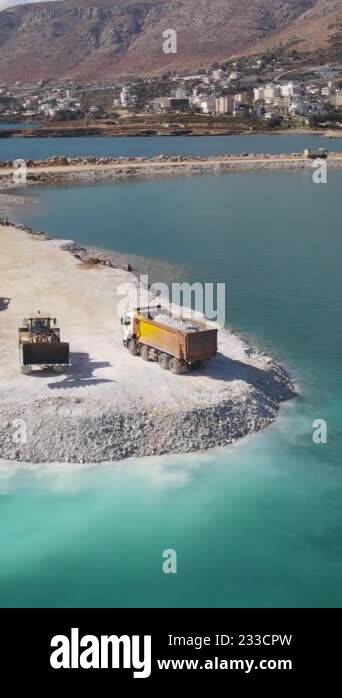Drone view of port construction, images of marina construction works ...