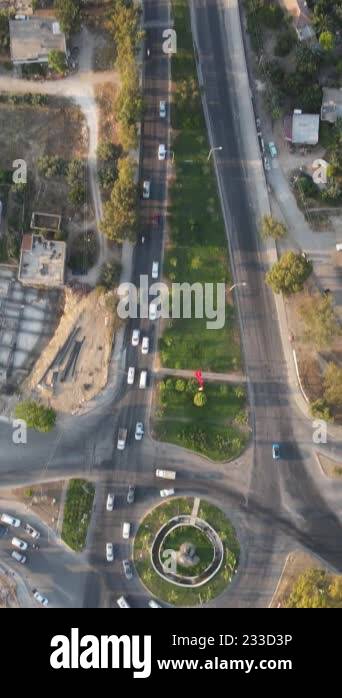 Aerial Roundabout Circulation, road traffic regulation, traffic flow at ...