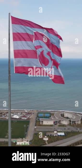 Aerial view of trabzonspor flag next to trabzonspor stadium, drone shot ...