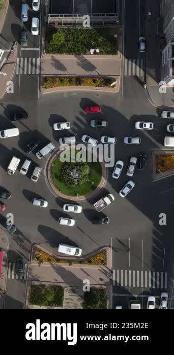 Intersection crossroad aerial drone, Aerial drone view of vehicles ...