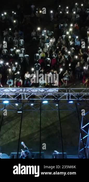 Aerial concert area, people having fun at the concert, the audience ...