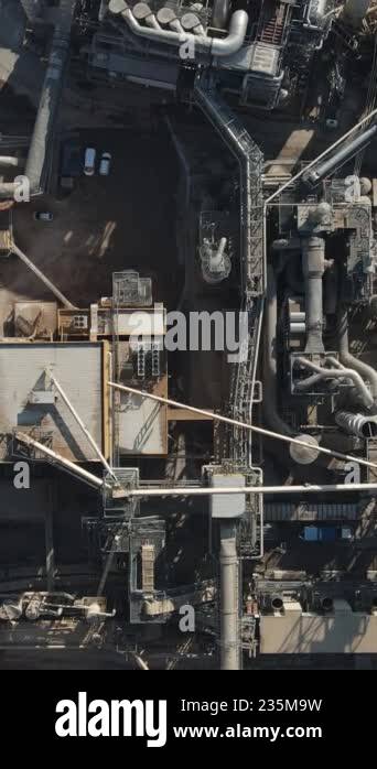Aerial drone view of the paper production facility established in ...