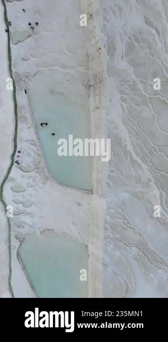 Drone view of Pamukkale travertines, natural beauty consisting of ...