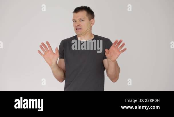 Man showing disgust and aversion on white background. Emotions disgust ...