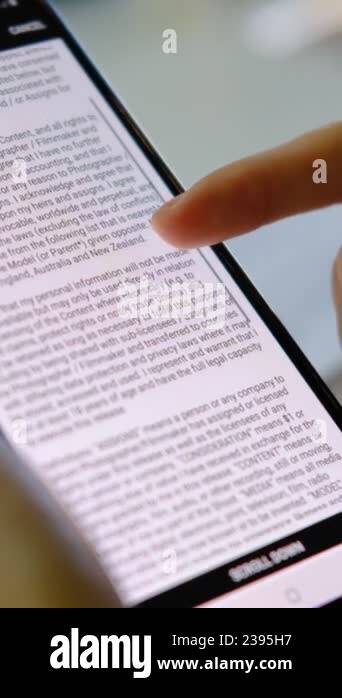 Reading and accepting the online agreement on the screen, drawing your ...