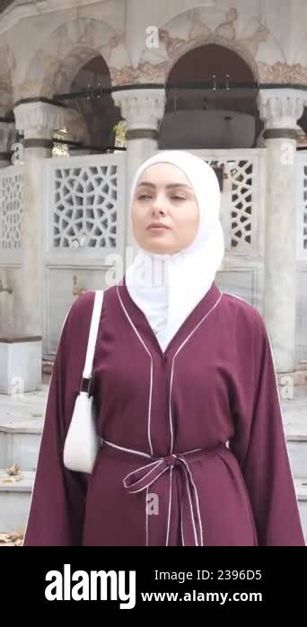 Tourist Hijab Girl On Yard, famous ottoman mosques sightseeing theme ...