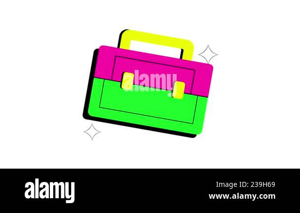 Animated of Bright pink green briefcase with yellow handle and clasps ...