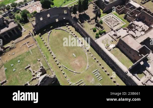 Rome , Italy - may 2 2024 Drone Shot flying away from Palatine Hill ...