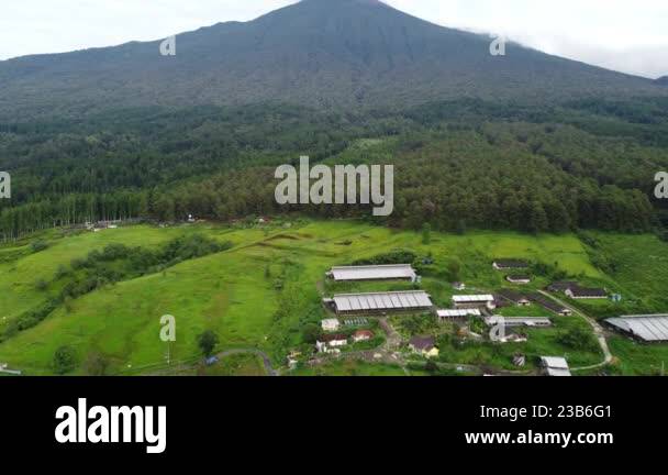The drone view of Baturaden landscape in Banyumas Regency, Central Java ...