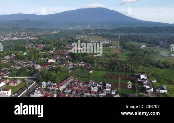 The drone view of Baturaden cityscape in Banyumas Regency, Central Java ...