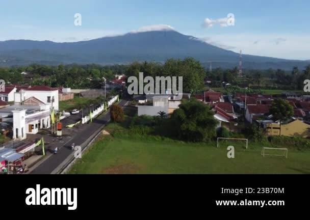 The drone view of Baturaden cityscape in Banyumas Regency, Central Java, Indonesia. It was taken ...
