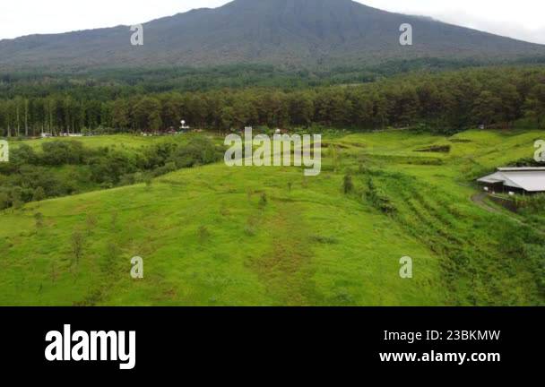 The drone view of Baturaden landscape in Banyumas Regency, Central Java ...