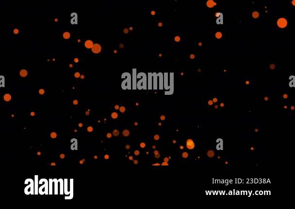Abstract animation loop orange bokeh particles glow flow up on black background. 4K 3D seamless ...