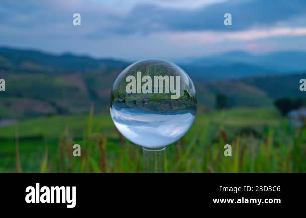 Time lapse scenery view of the rice terrace inside crystal ball Stock ...