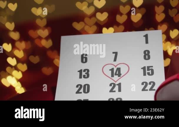 February 14th is marked in bright red on the calendar, highlighting ...