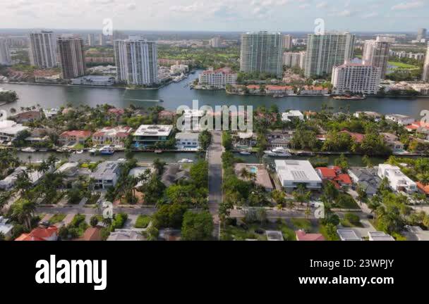 Breathtaking aerial view of collection of upscale homes nestled along ...