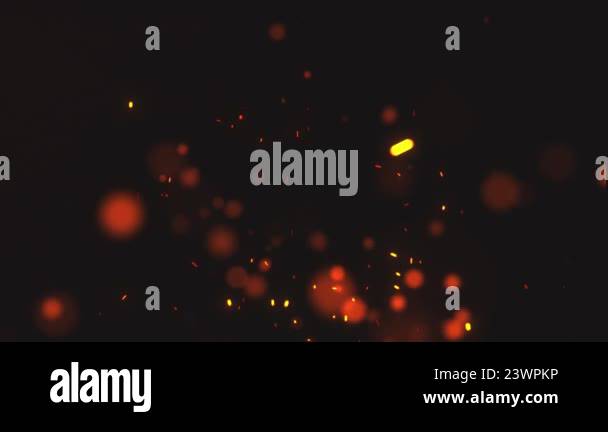Flying sparks and coals from a fire. abstract glowing particles of ...