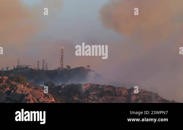 Malibu Fire destroying 5G telecommunication tower on top of the hill ...