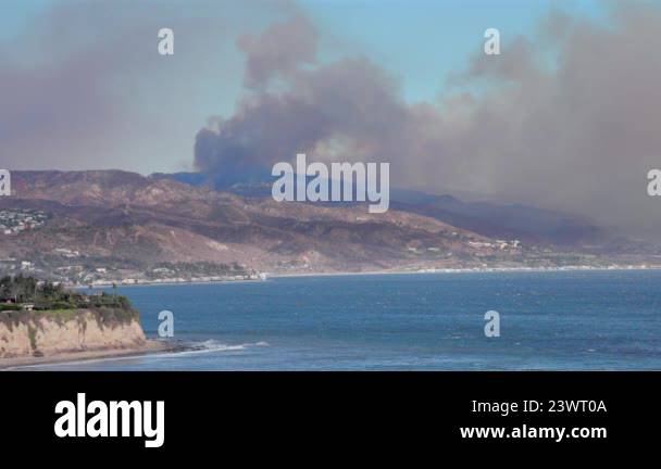 Malibu fire smoke seeing from far away on the Los Angeles coast of ...
