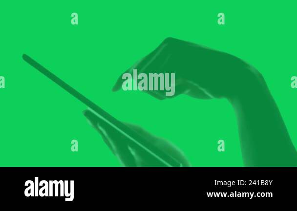 Sliding finger silhouette on the smartphone screen. The finger touches ...