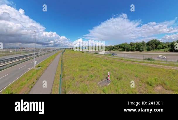 Landing airplane at Frankfurt Airport with dynamic camera tracking the ...
