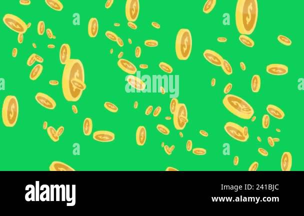 3d gold coins rain green screen and overlay animation video with the ...
