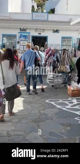 Old Town of Mykonos, Chora, whitewashed cubic houses, bright colors ...